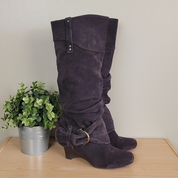 naughty monkey | Shoes | Naughty Monkey Tall Suede Slouchy Buckle Wedge ...